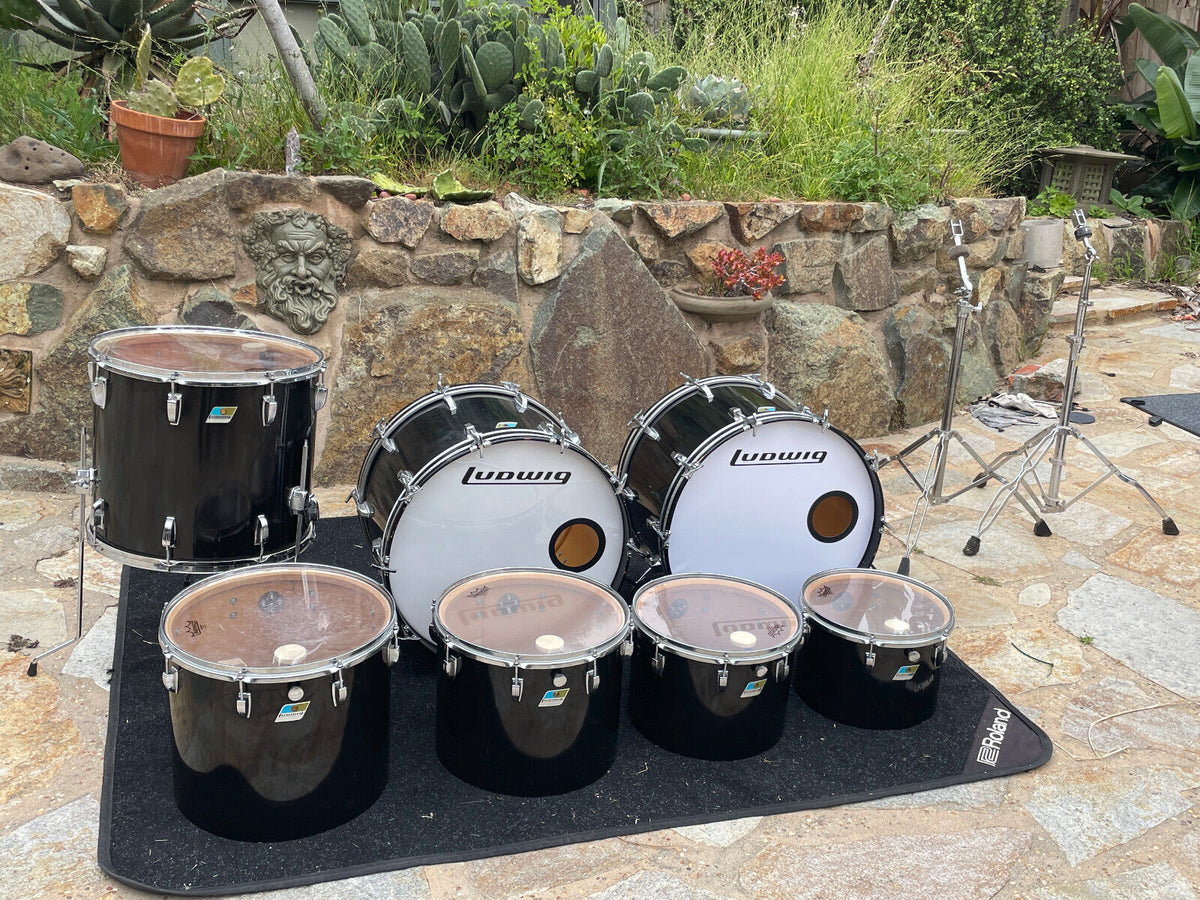 Ludwig Black Cortex 70's 7pc Dbl Bass Concert Tom Drum Kit Set - 3 PLY ...